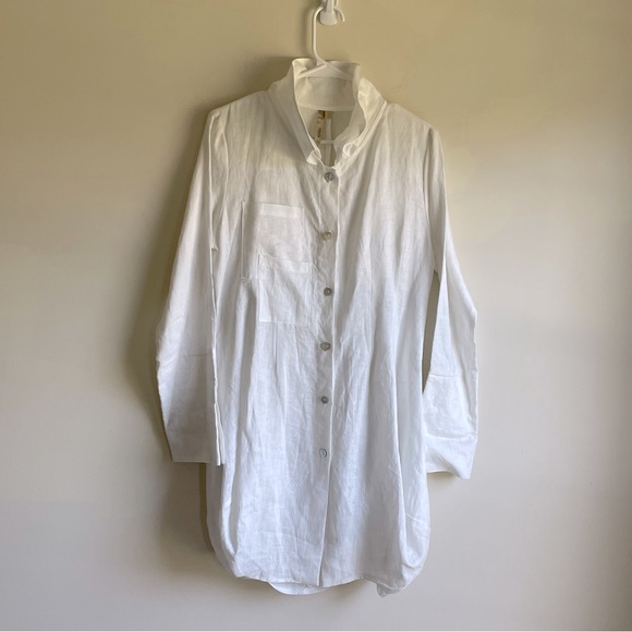 Comfy USA | Tops | Comfy Usa Linen Balloon Hem White Long Sleeve Tunic ...